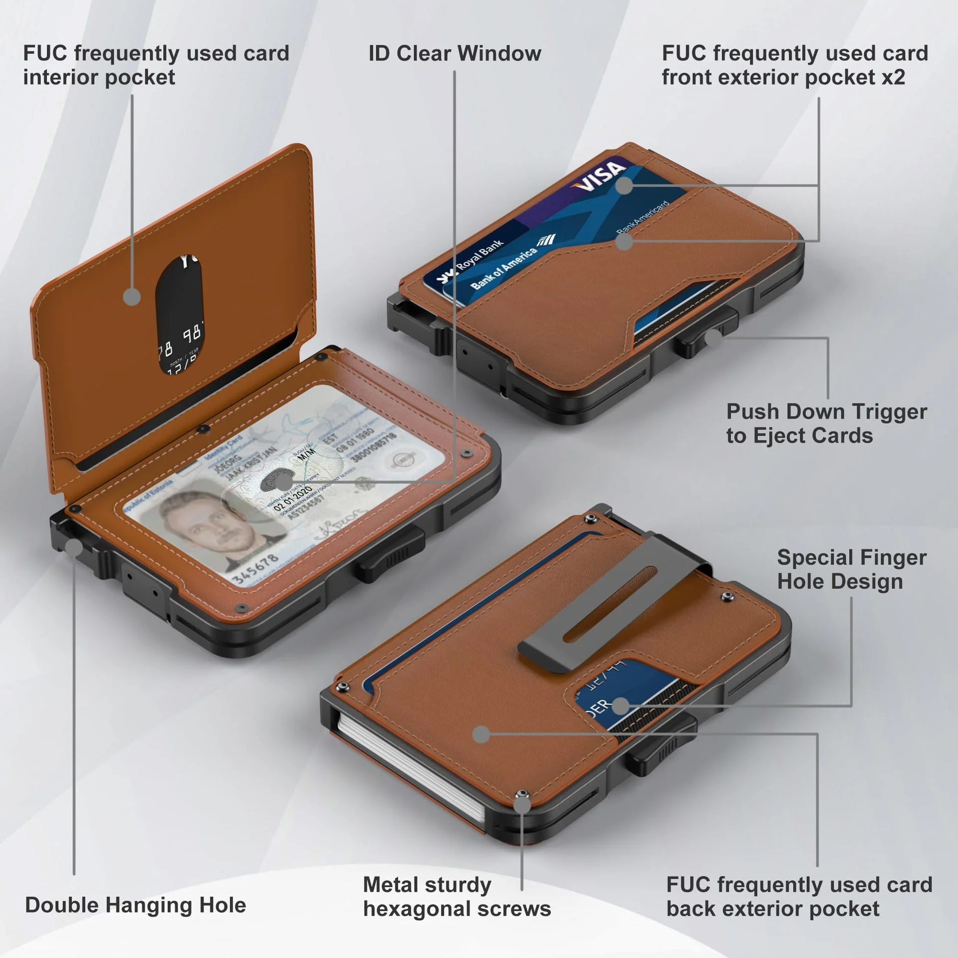 Multi Card Position ID Card Pouch Custom LOGO PU Leather - ETOON