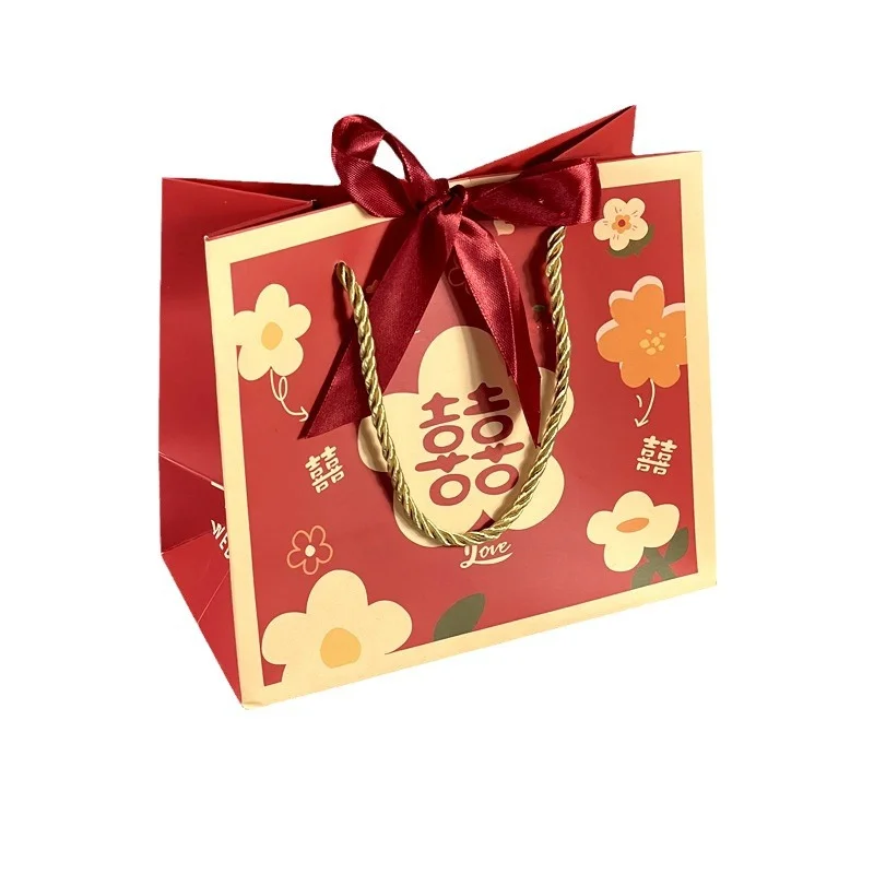 Portable Gift Kraft Paper Bag with Ribbon Handle for Advertising - ETOON